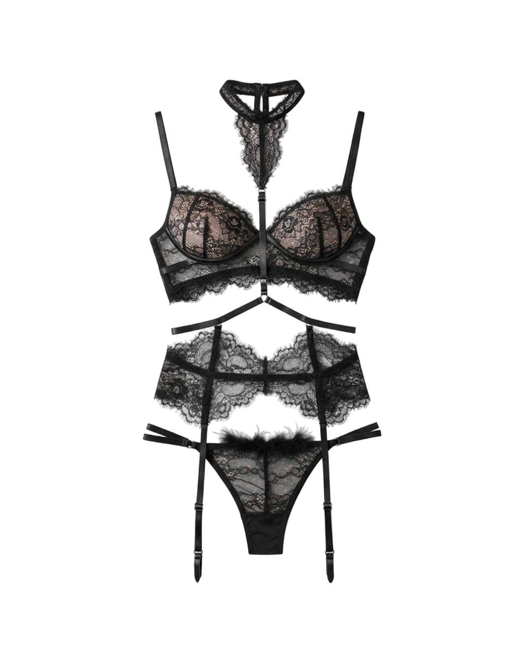 Scarlet Hourglass Lace Corset 3-Piece Set – Black – Desire Pure